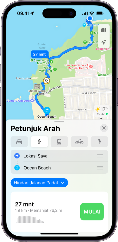 Mendapatkan petunjuk arah berjalan kaki di Peta di iPhone - Apple ...