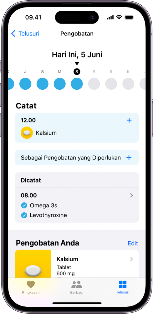Melacak pengobatan Anda di Kesehatan di iPhone - Apple Support (ID)