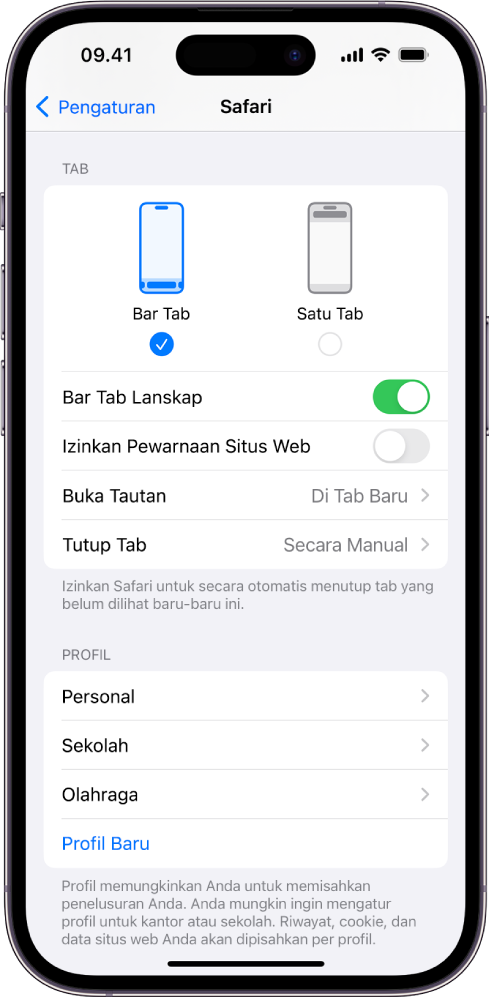 Mengubah tata letak di Safari di iPhone - Apple Support (ID)