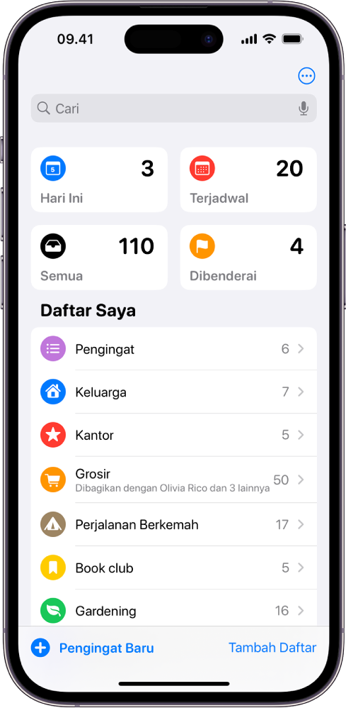Menambahkan item ke daftar di Pengingat di iPhone - Apple Support (ID)