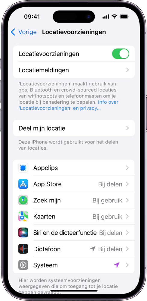 De locatiegegevens beheren die je deelt op de iPhone - Apple Support (NL)