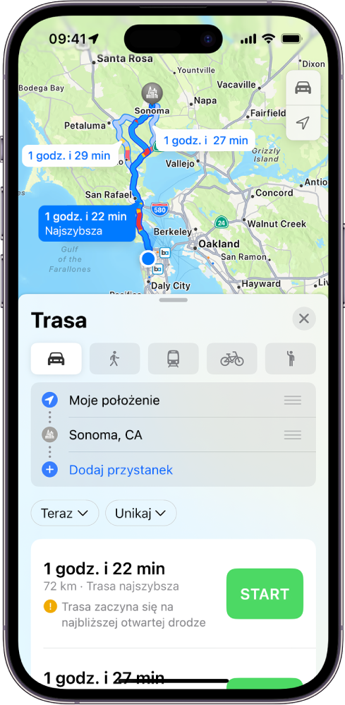 Uzyskiwanie trasy przejazdu samochodem w Mapach na iPhonie - Wsparcie ...