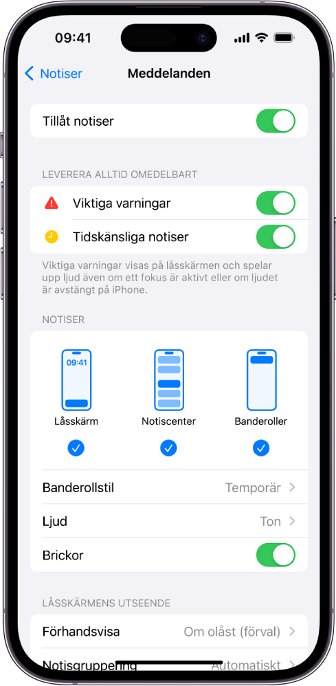 Ändra meddelandenotiser på iPhone - Apple-support (SE)