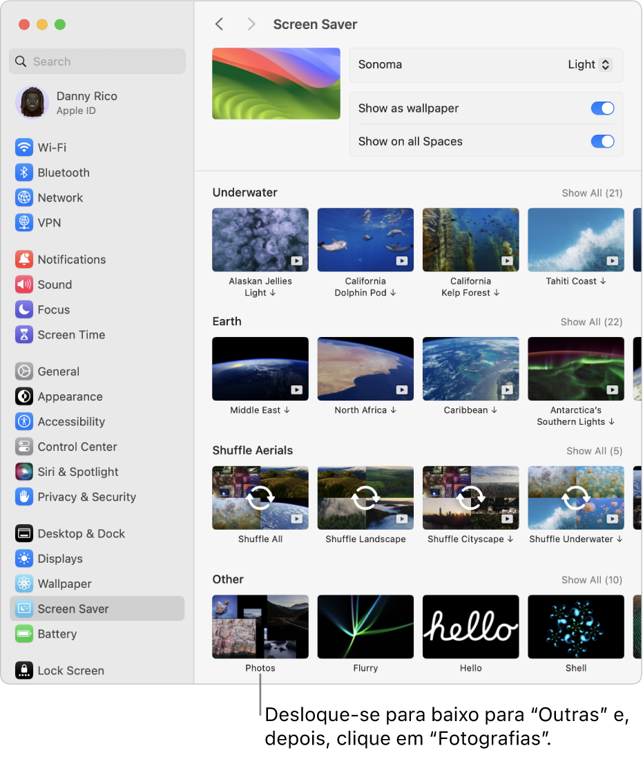 Usar fotografias pessoais como proteção de ecrã no Mac - Suporte Apple (PT)