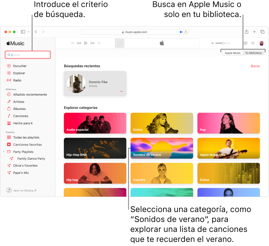 Buscar música en Apple Music en la web - Soporte técnico de Apple (ES)