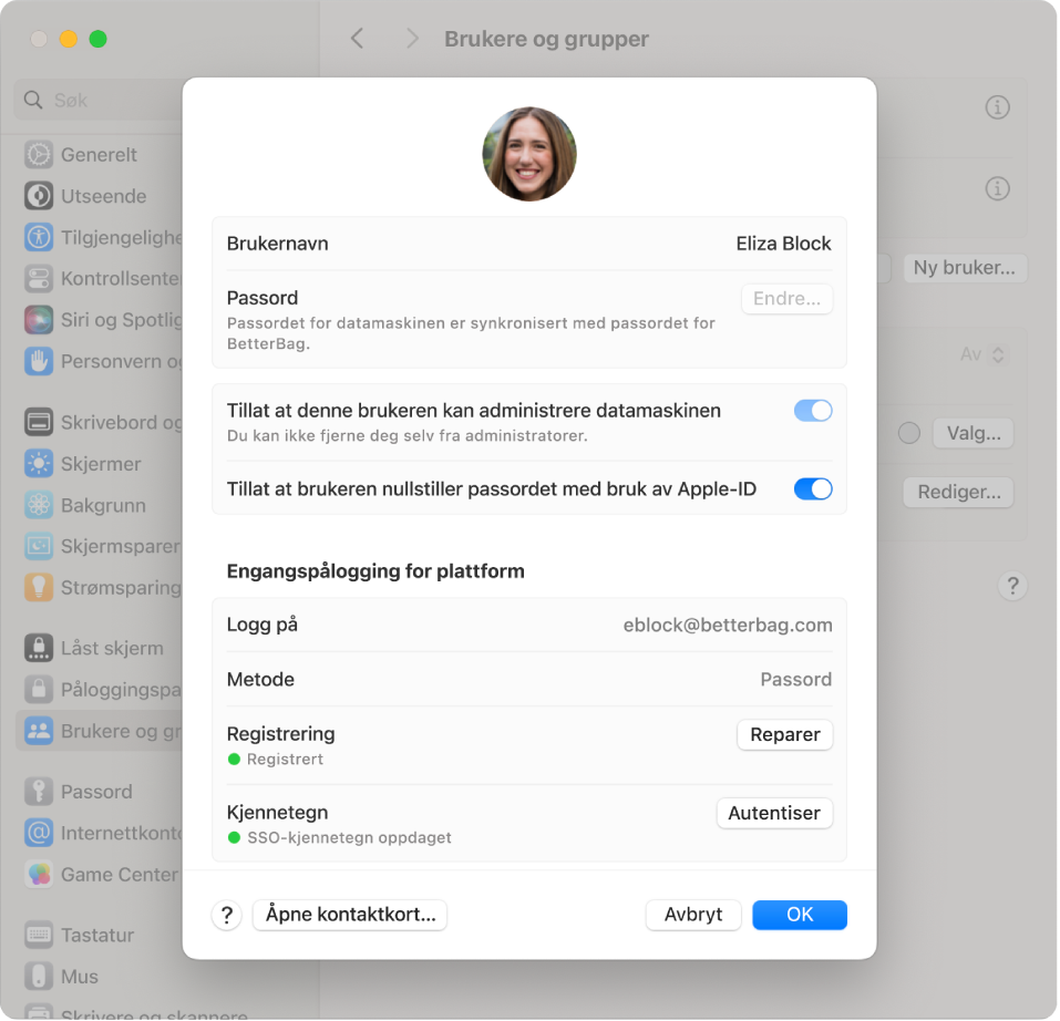 Platform single sign-on (SSO) for macOS - Apple-kundestøtte (NO)