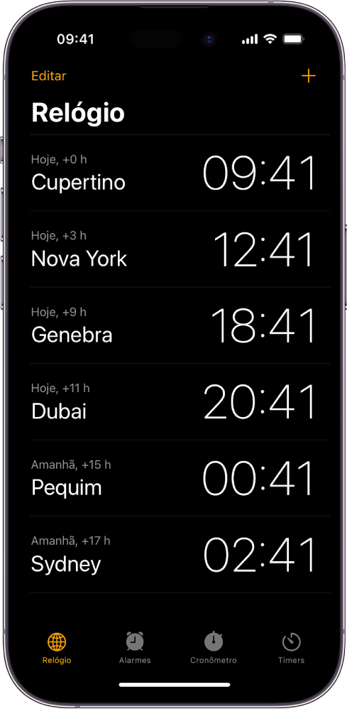 Veja a hora no mundo todo no Relógio do iPhone - Suporte da Apple (BR)