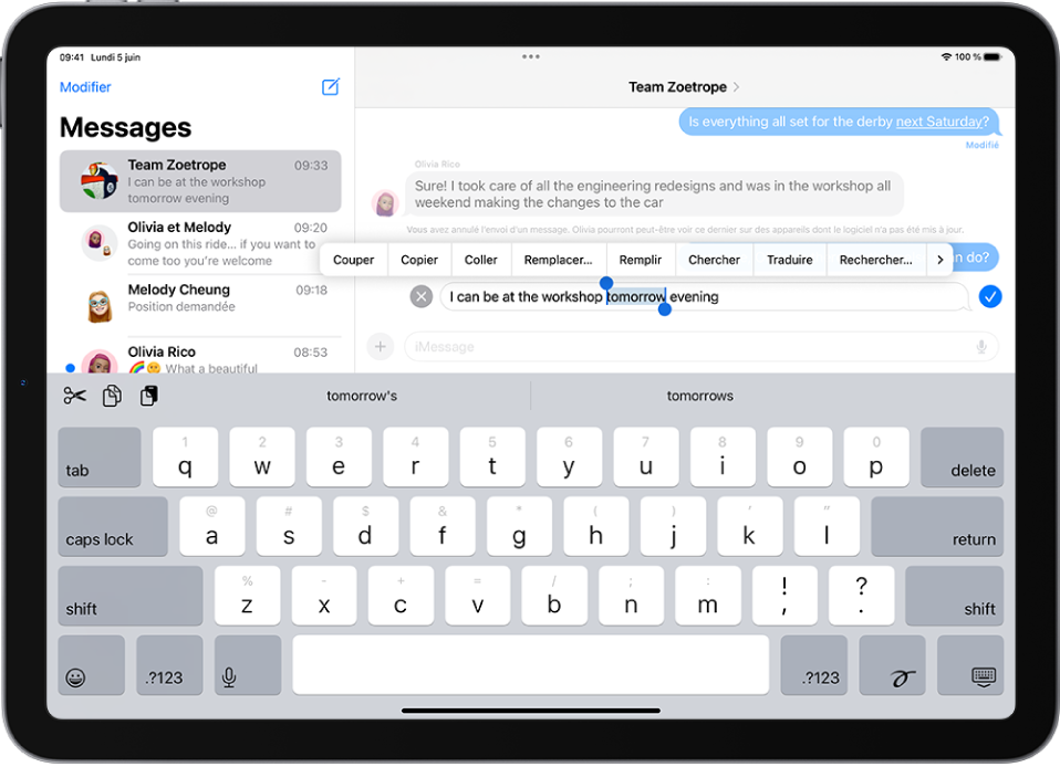 Modifier des messages et annuler leur envoi sur l’iPad - Assistance Apple