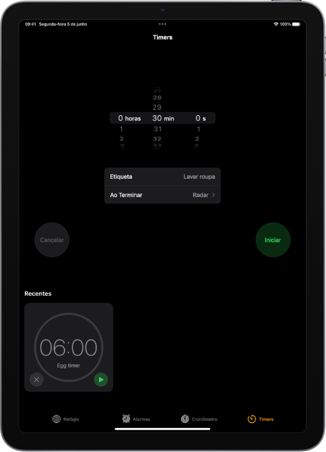Use vários timers no Relógio do iPad - Suporte da Apple (BR)