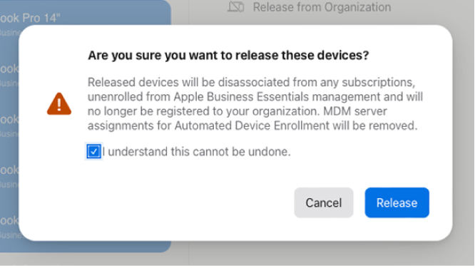 Release devices in Apple Business Essentials - Apple Support
