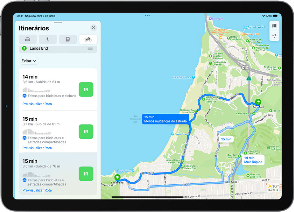 Obtenha itinerários de bicicleta no app Mapas do iPad - Suporte da ...