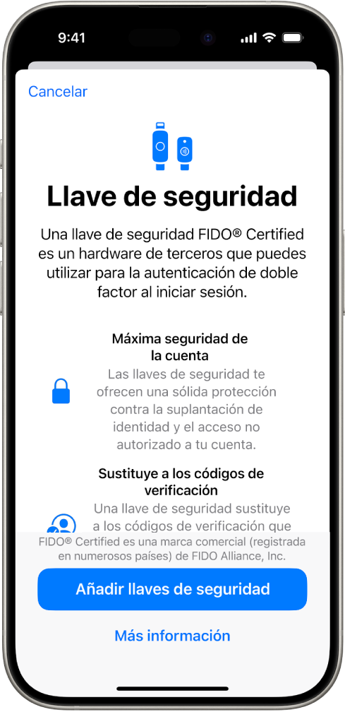 Usar llaves de seguridad para iniciar sesión en tu cuenta de Apple en ...