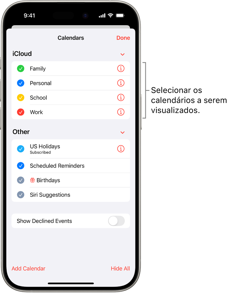 Configure vários calendários no iPhone - Suporte da Apple (BR)