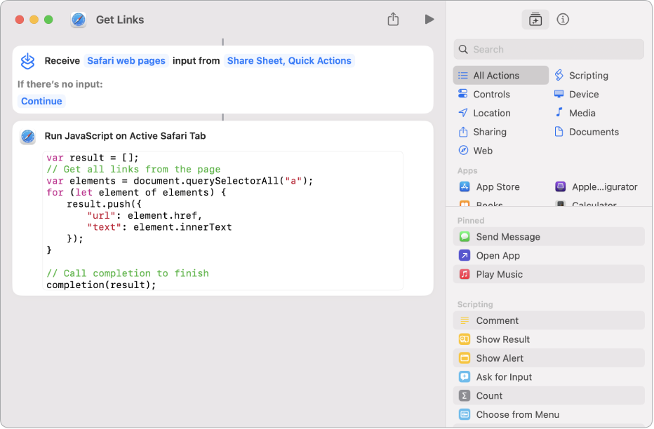 Use the Run JavaScript on Web Page action in Shortcuts on Mac – Apple ...