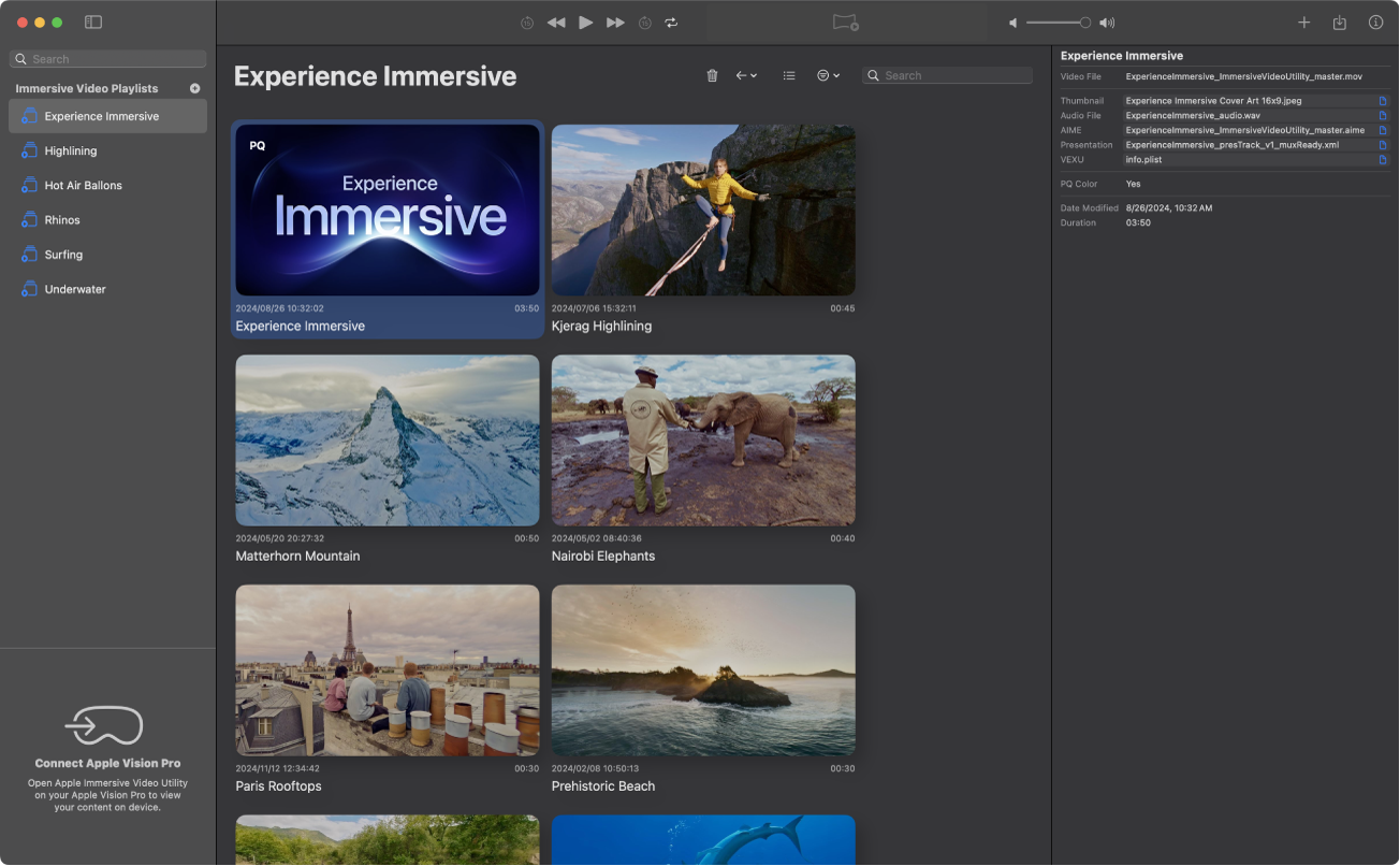 Manage imported media in Apple Immersive Video Utility - Apple 支援 (香港)