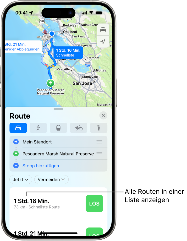 Anzeigen einer Routenübersicht oder einer Routenliste in der App ...