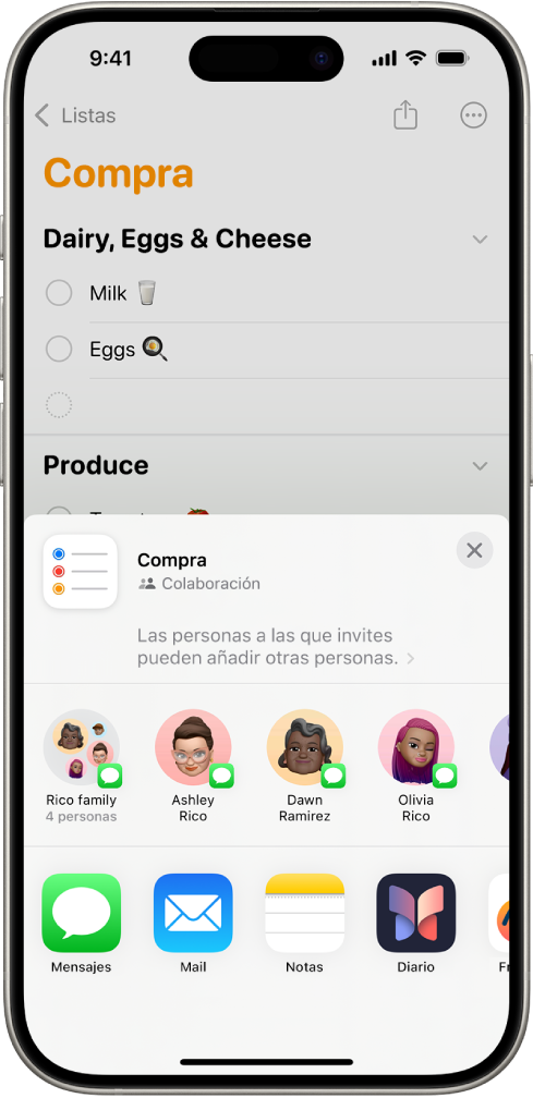 Compartir listas y colaborar en la app Recordatorios en el iPhone ...