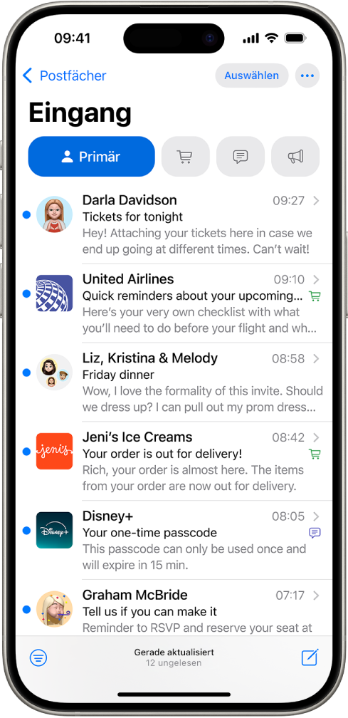 Kategorien in der App „Mail“ auf dem iPhone verwenden - Apple Support (DE)