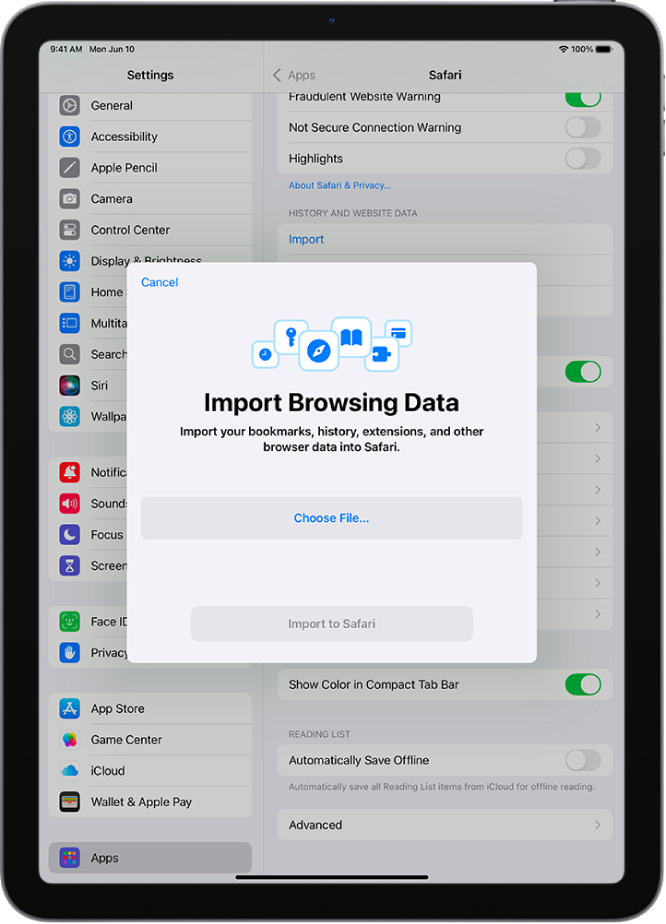 Import data from another browser into Safari on iPad - Apple Support