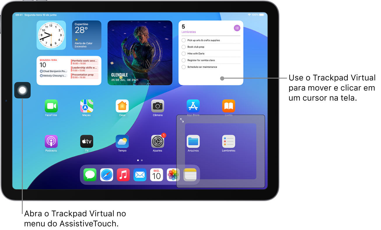 Use um trackpad ajustável na tela do iPad - Suporte da Apple (BR)