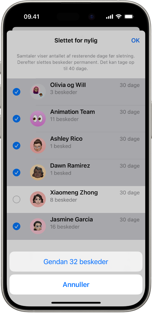 Gendan slettede beskeder i Beskeder på iPhone - Apple-support (DK)
