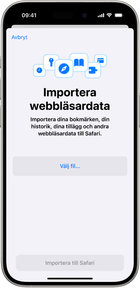 Importera data från en annan webbläsare till Safari på iPhone - Apple-support (SE)