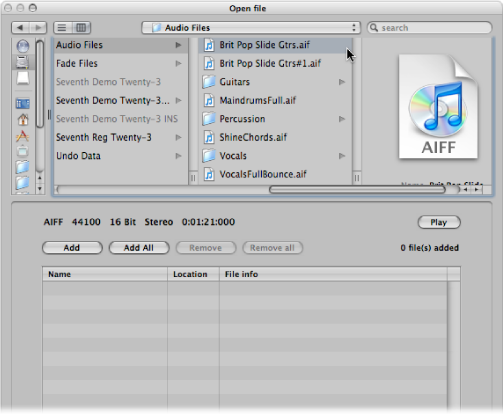 オーディオファイルを追加する／削除する